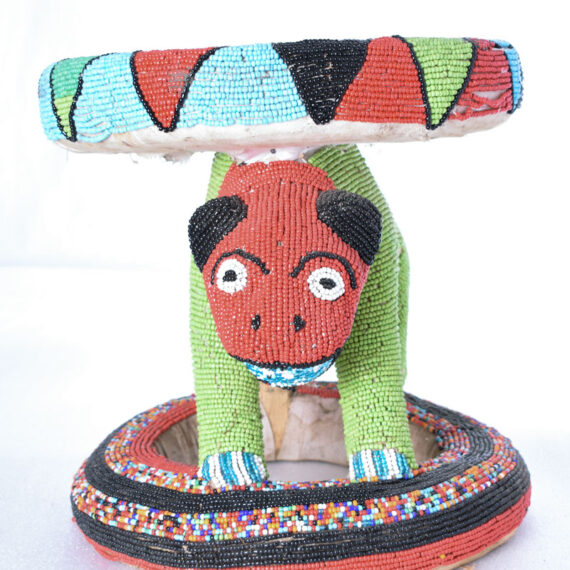 Beaded Queen Stool - Beads, Wood - Bamileke - Cameroon - Asian African Art