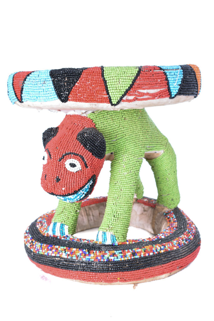 Beaded Queen Stool - Beads, Wood - Bamileke - Cameroon - Asian African Art