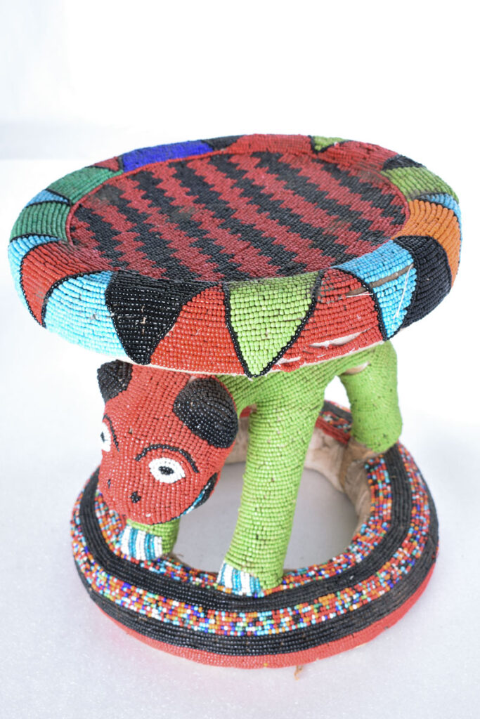 Beaded Queen Stool - Beads, Wood - Bamileke - Cameroon - Asian African Art