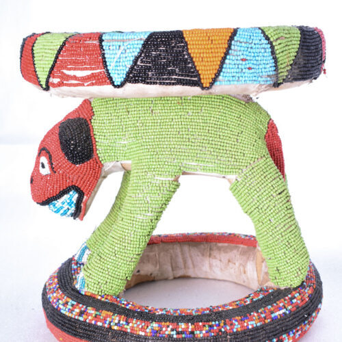 Beaded Queen Stool - Beads, Wood - Bamileke - Cameroon - Asian African Art