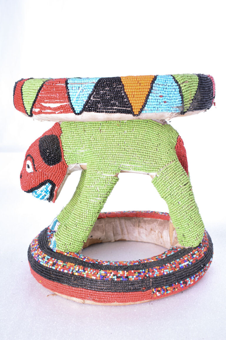 Beaded Queen Stool - Beads, Wood - Bamileke - Cameroon - Asian African Art