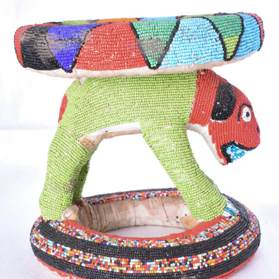 Beaded Queen Stool - Beads, Wood - Bamileke - Cameroon - Asian African Art