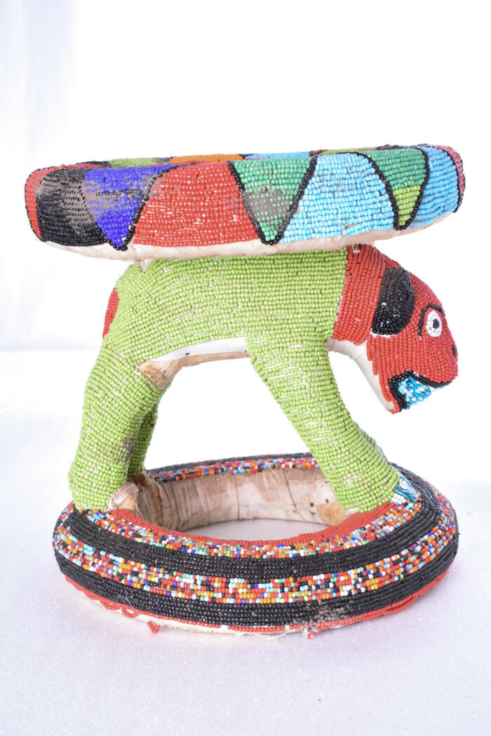 Beaded Queen Stool - Beads, Wood - Bamileke - Cameroon - Asian African Art